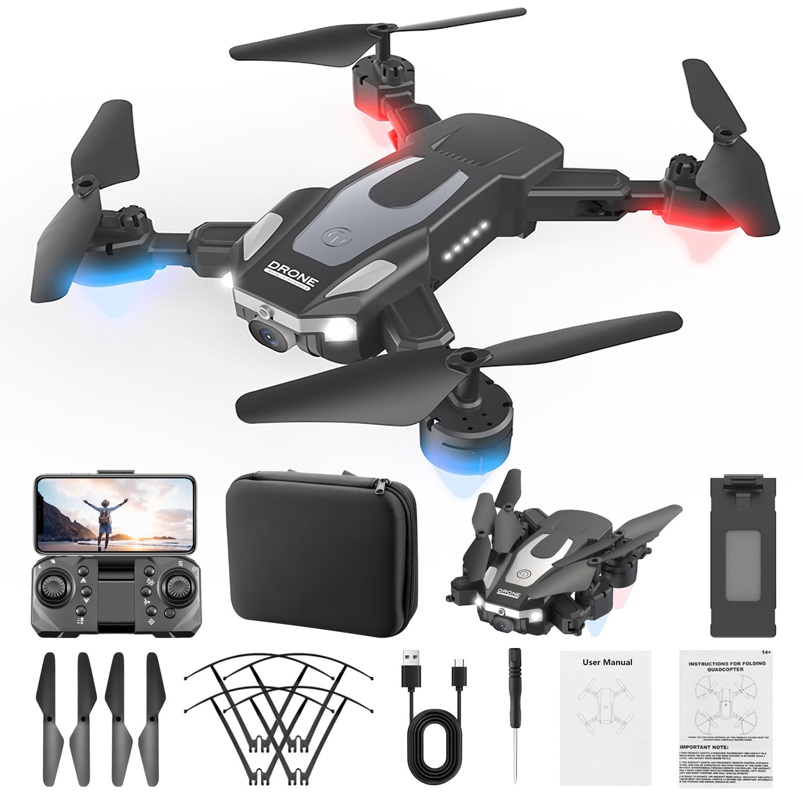 Drones with Camera for Adults 4K, Foldable Drone with 1080P Camera FPV ...
