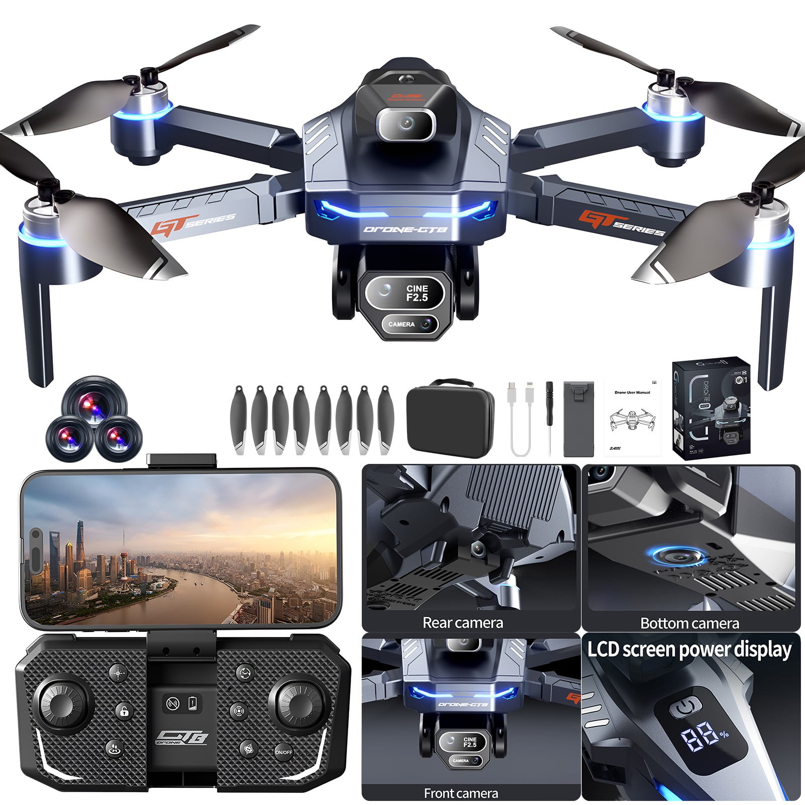 Drones with Three Camera Ultras-wide, Foldable WiFi Drone kit, RCs ...