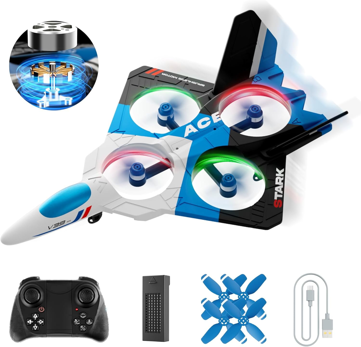 YCFUN 2.4GHz Brushless RC Plane Remote Control Airplane, 6-axis Gyro ...