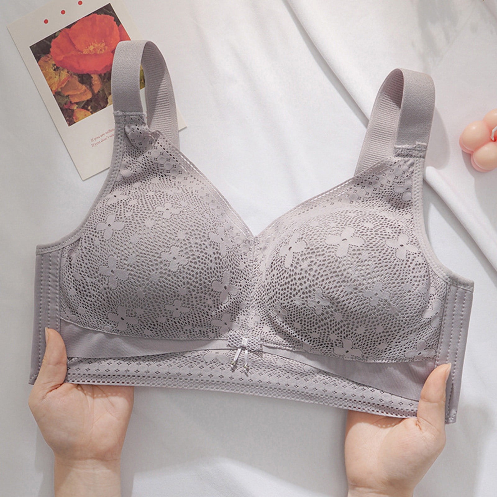 uublik Women Bras Gathered Soft Plus Size Lace No Steel Ring Gray Bra Underwear - Walmart.com