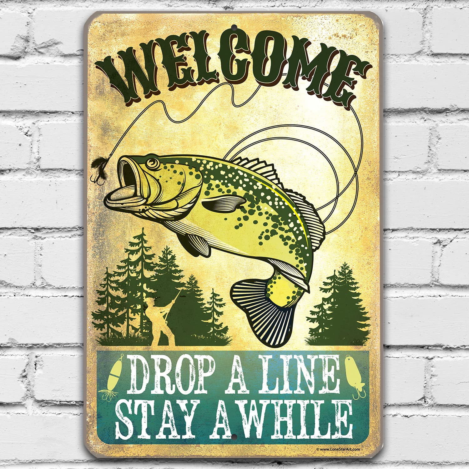 Drop A Line - Classic Fishing Sign, Beach House Lake House Decor, Man ...