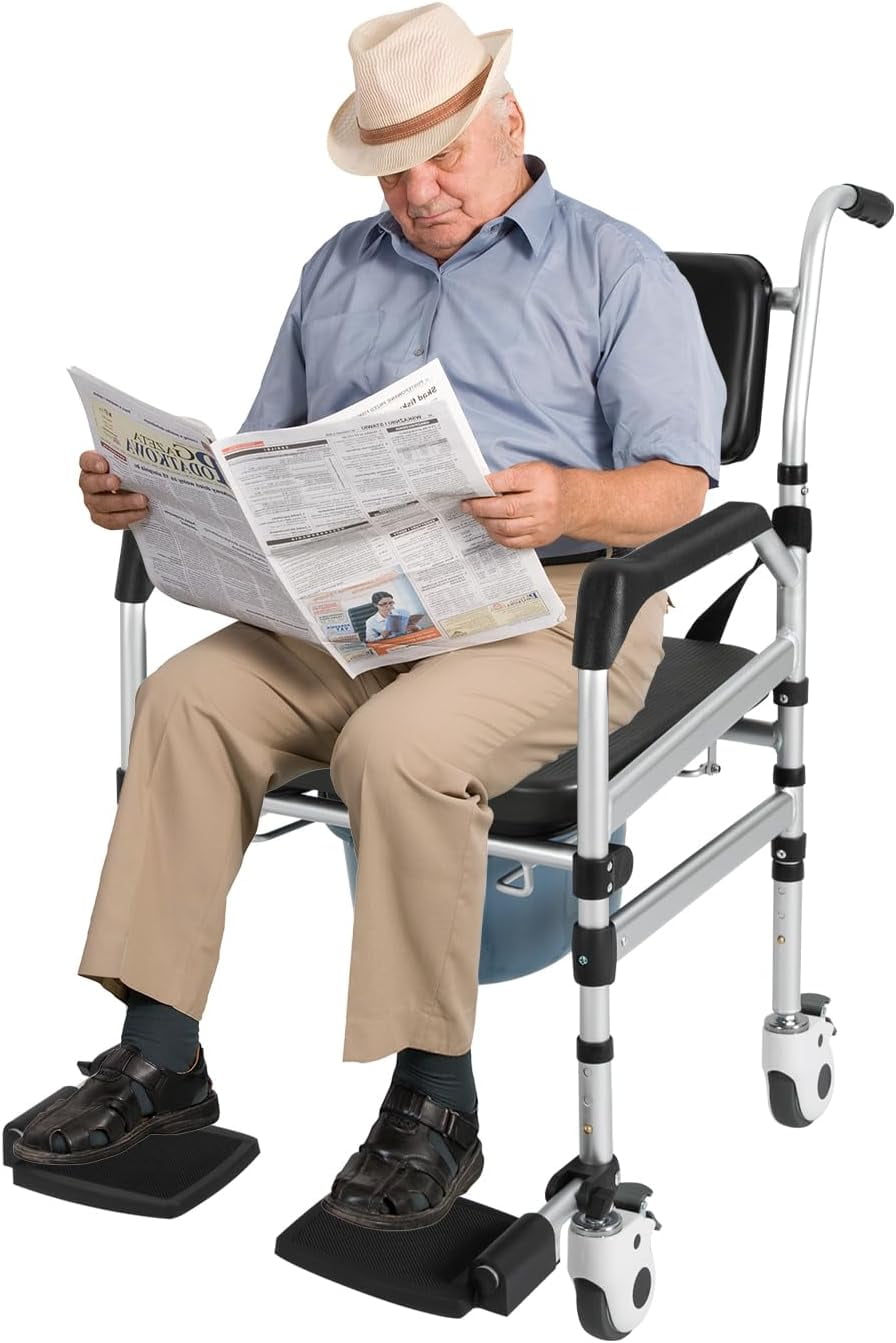 Drop Arm Commode with Padded Seat and Backrest Portable Toilet Commode ...