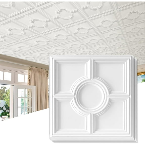 Drop Ceiling Tiles 24 x 24in, Waterproof, Premium PVC Ceiling Panels to ...