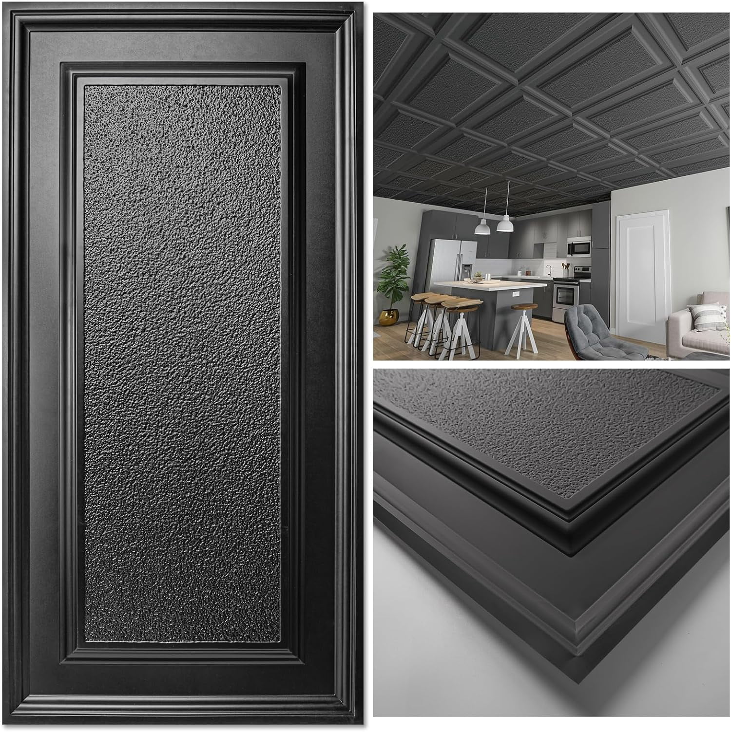 Drop Ceiling Tiles 24x48 inch Black (12-, 96 Sq.ft), Wainscoting Panels ...