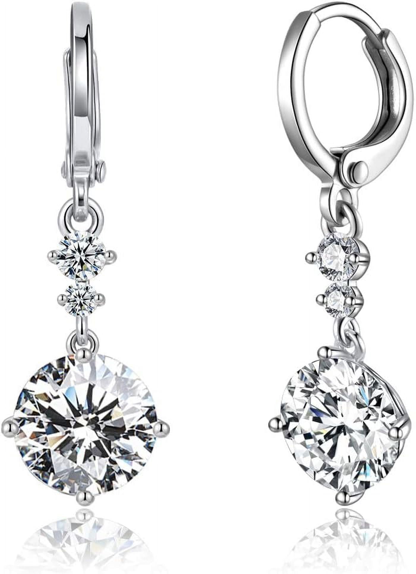 Drop Dangle Earrings Leverback 9MM 2.75ct and 2pcs Small CZ Cubic ...