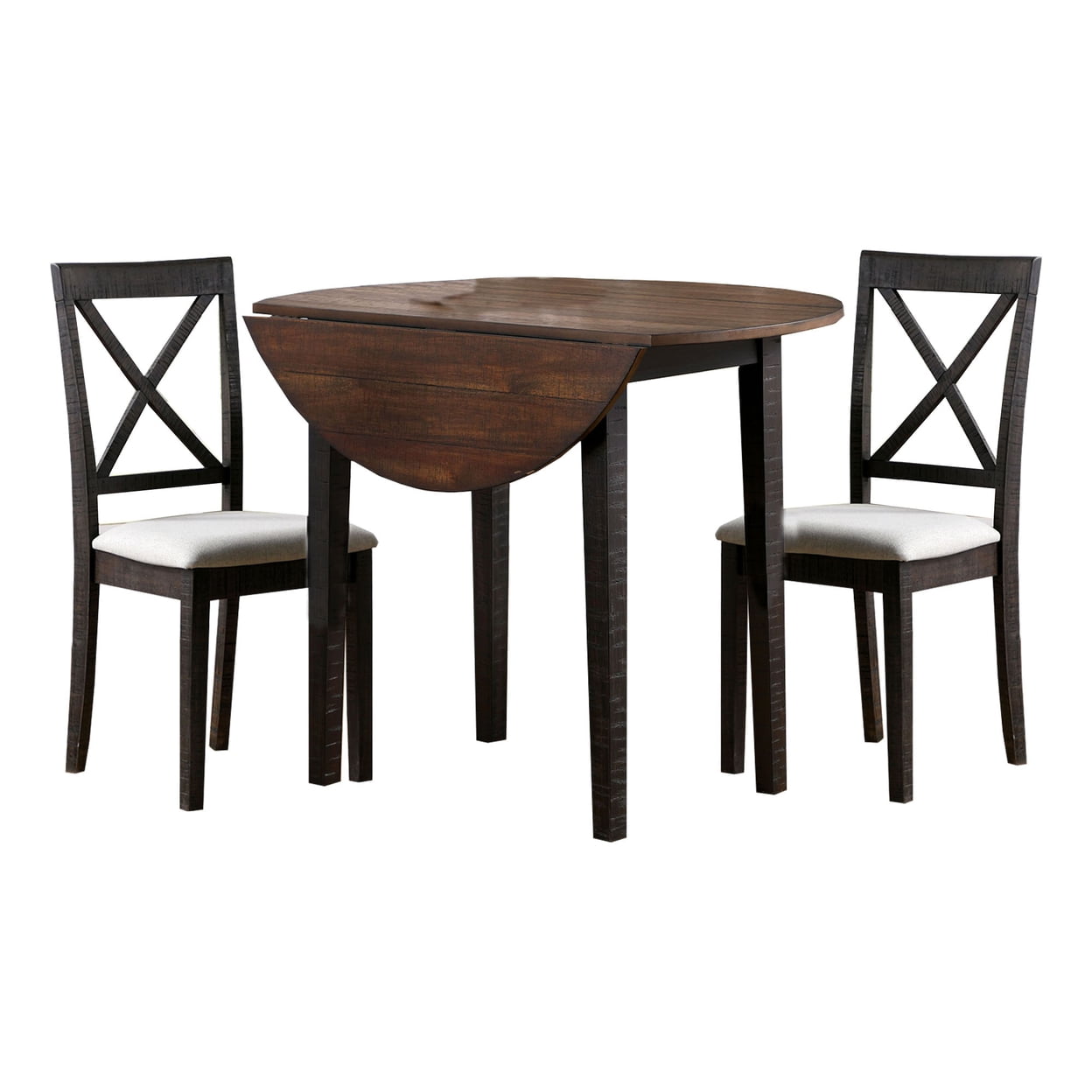 Drop Down Leaf 3 Piece Dining Table Set with X Shaped Back, Gray ...