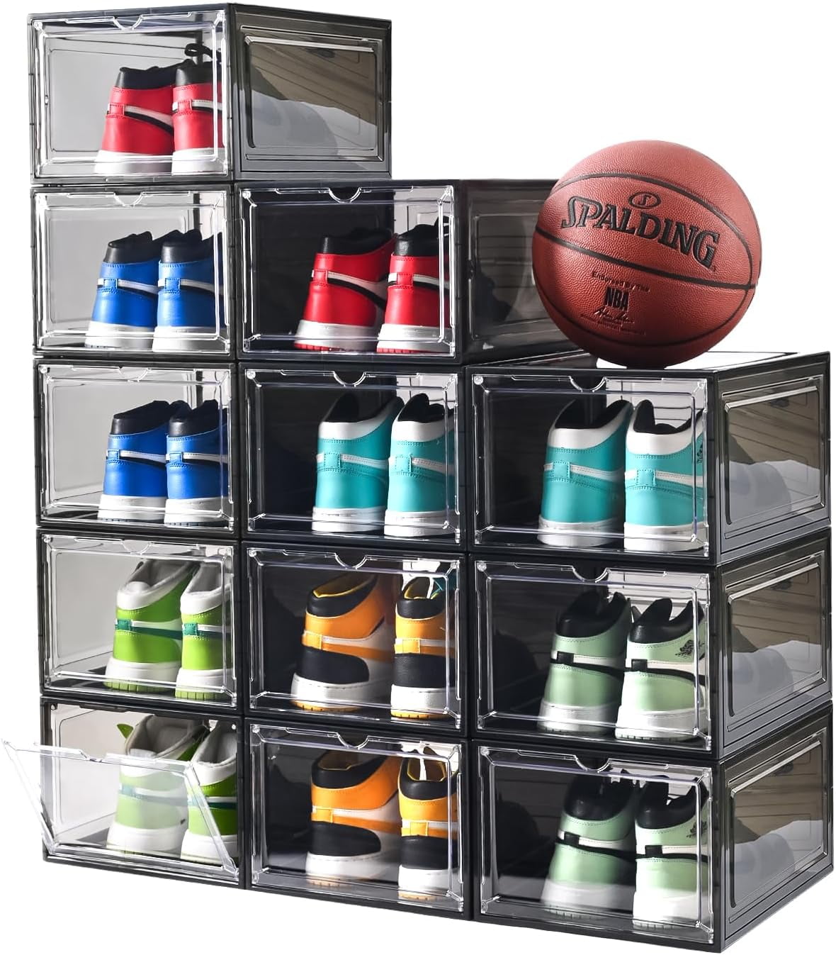 Drop Front Shoe Box with Clear Door,Plastic Shoe Boxes Stackable ...