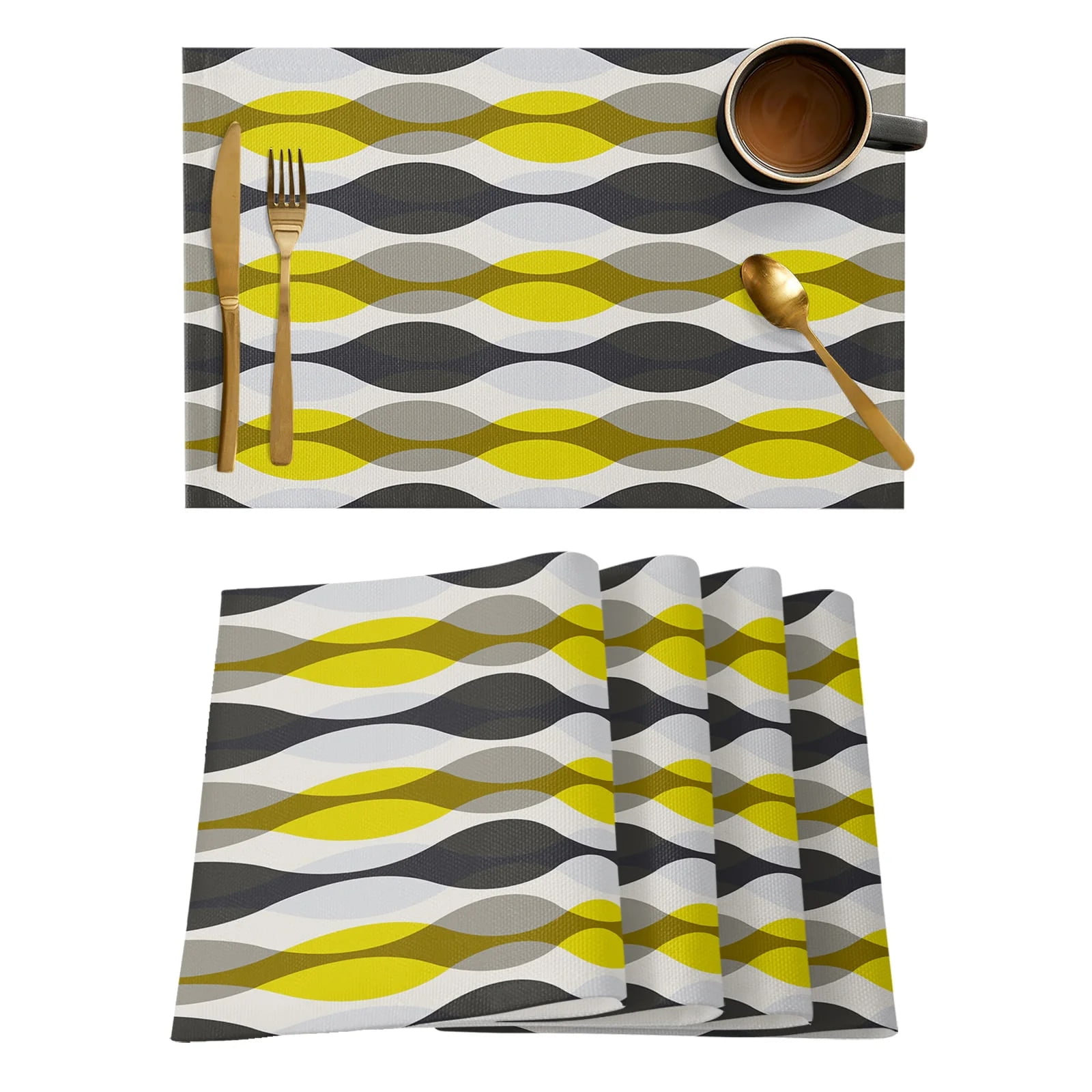 Drop Geometry Yellow Grey Placemat for Dining Table Tableware Mats ...