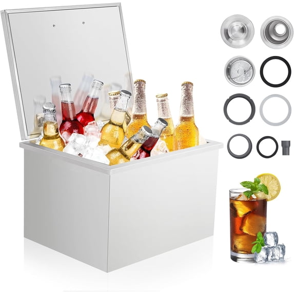 Drop In Ice Chest, Stainless Steel Outdoor Kitchen Ice Bar with Hinged ...
