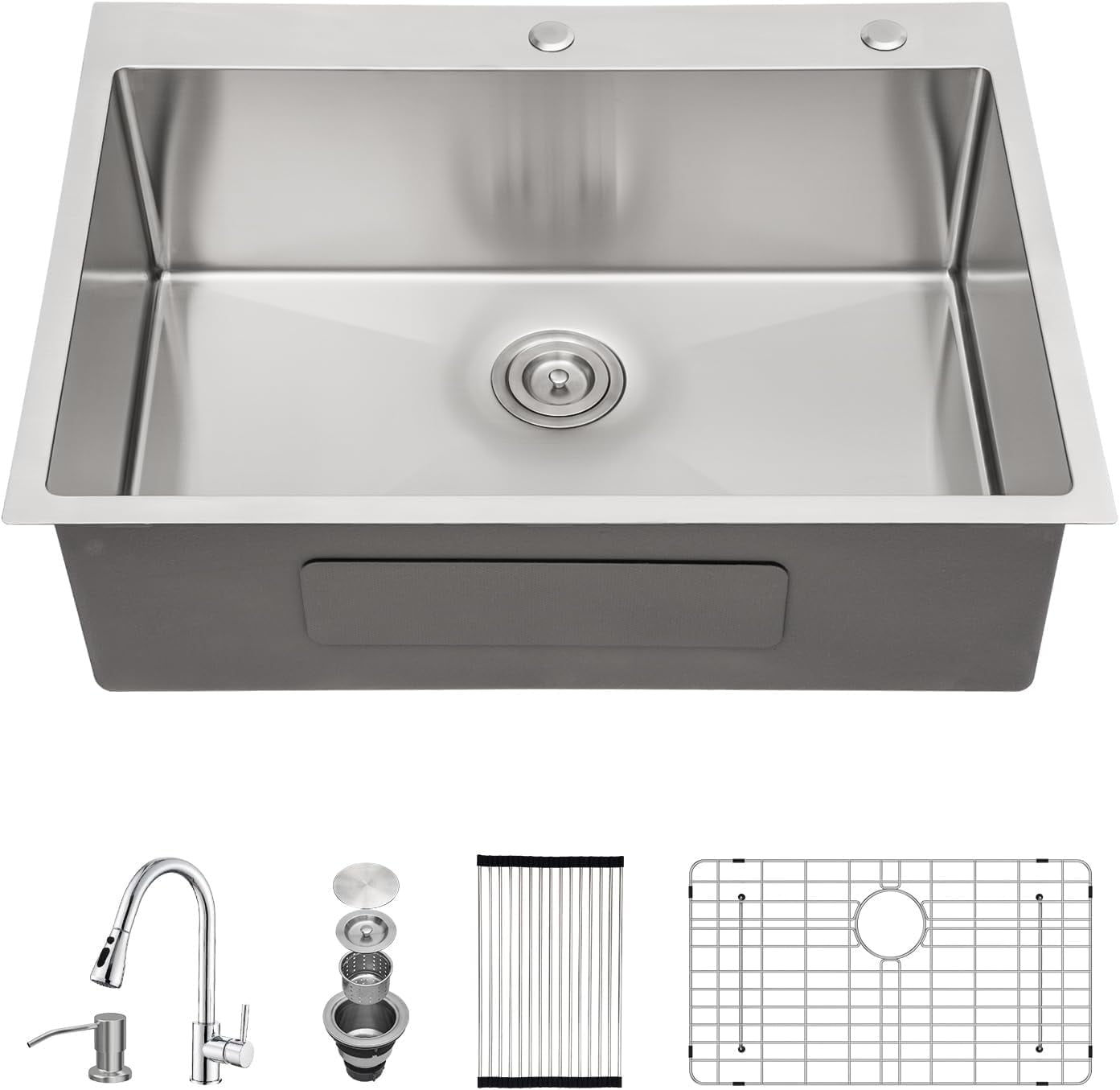 Drop In Kitchen Sink with Faucet Combo Sink with Ledge & Pull-Out ...