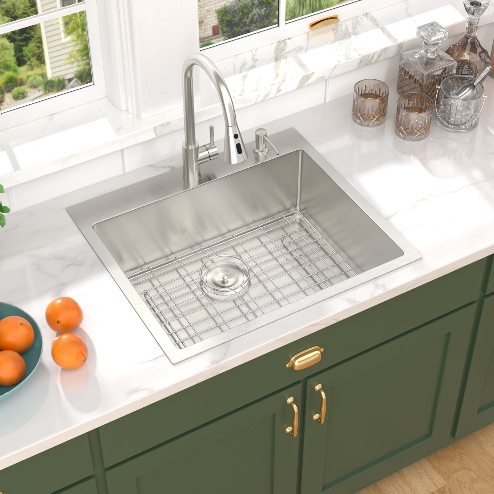 Drop In Kitchen Sink with Faucet, 25 x 22 Drop in Kitchen Sink Premium ...