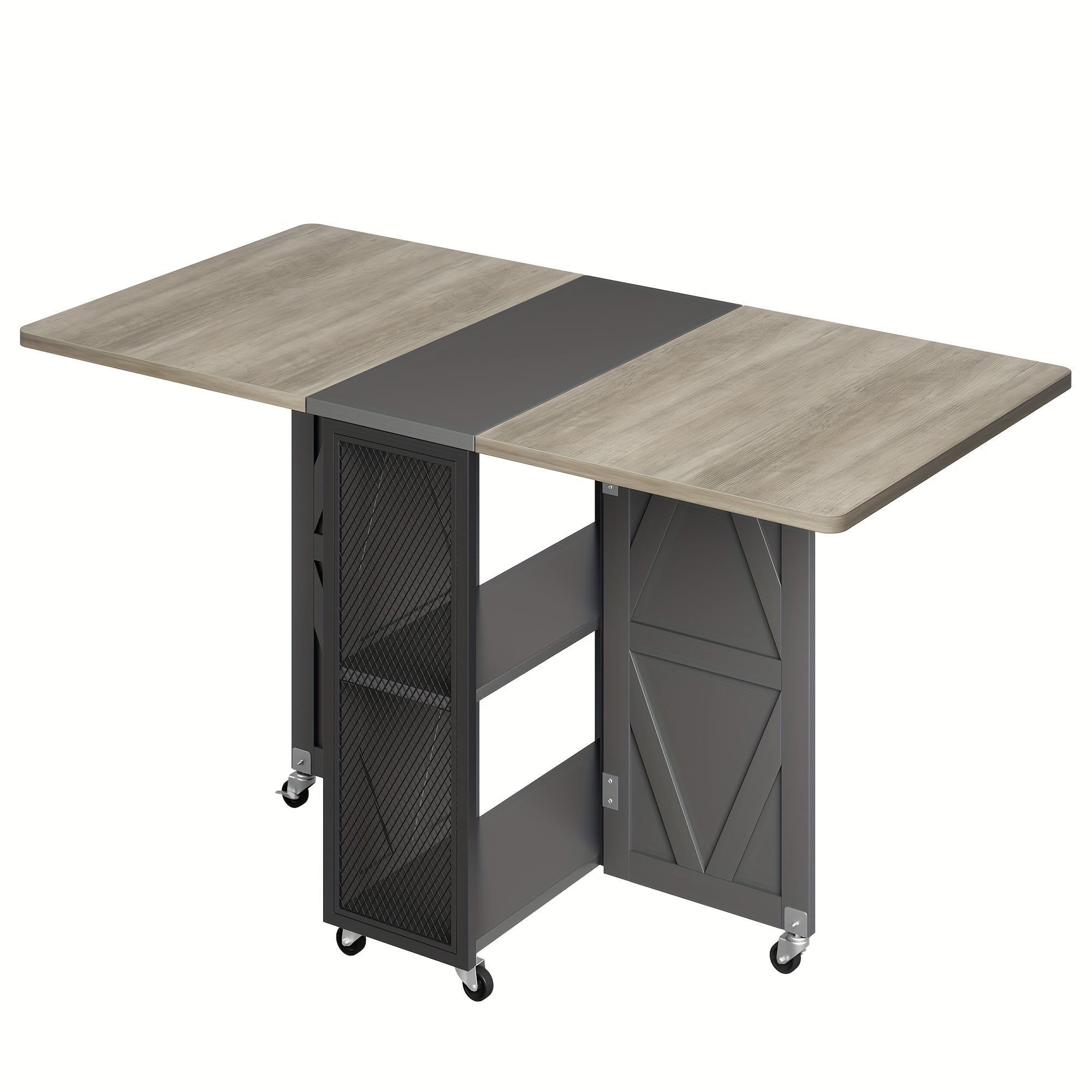 Drop-Leaf Folding Dining Table - Space-Saving Design with 2 Storage ...