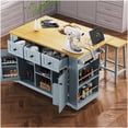 Drop Leaf Kitchen Island on Wheels with Electrical Outlets - Grey Blue ...