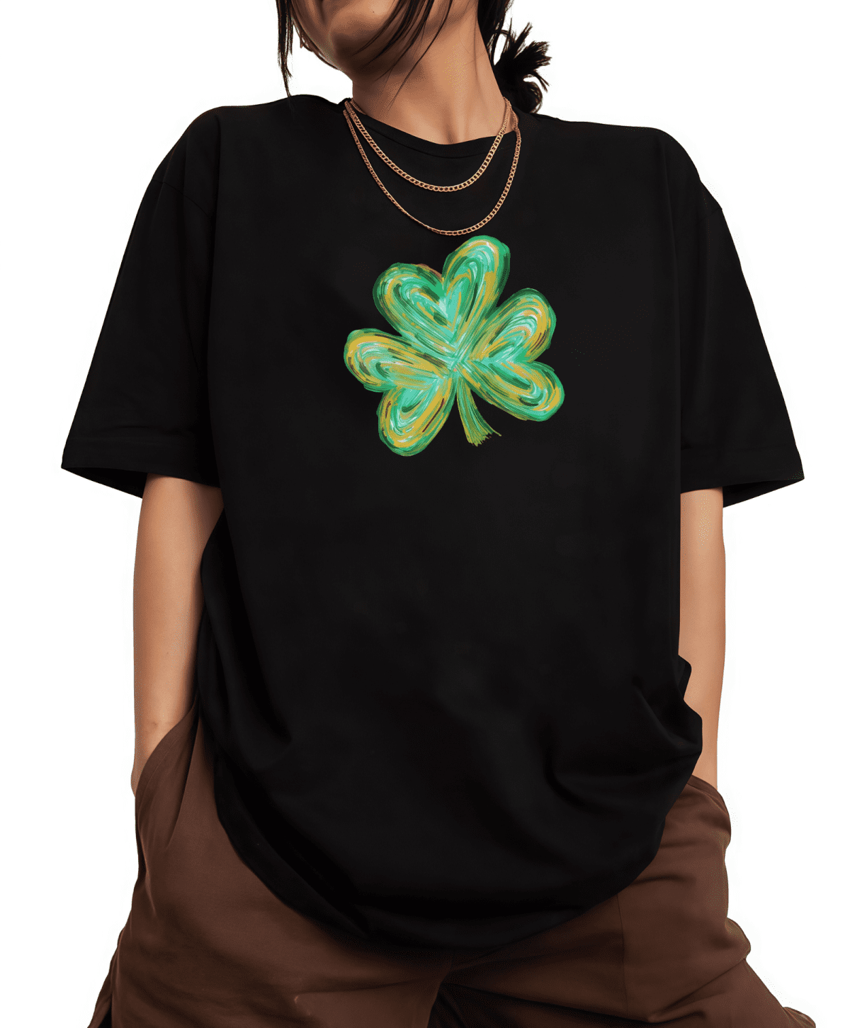 Drop Shoulder Oversize Cotton Shirts St. Patrick's Day Painted Clover ...