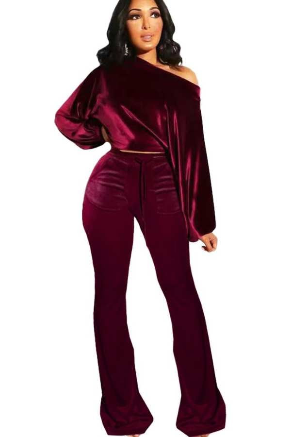 Drop Shoulder Velvet Two Piece Set (S, ForestShadeGreen) - Walmart.com