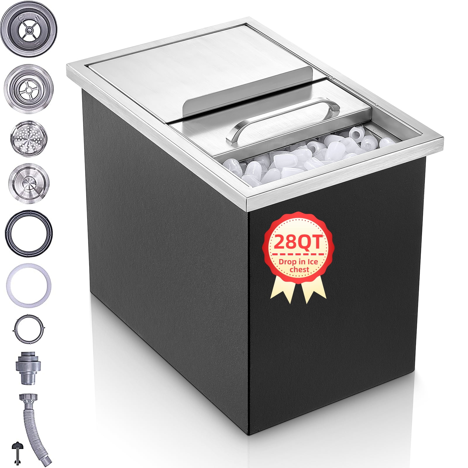 Drop in Ice Chest, 18" x 12" x 14.5", 28Qt Stainless Steel Ice Cooler with Sliding Lid - Walmart.com