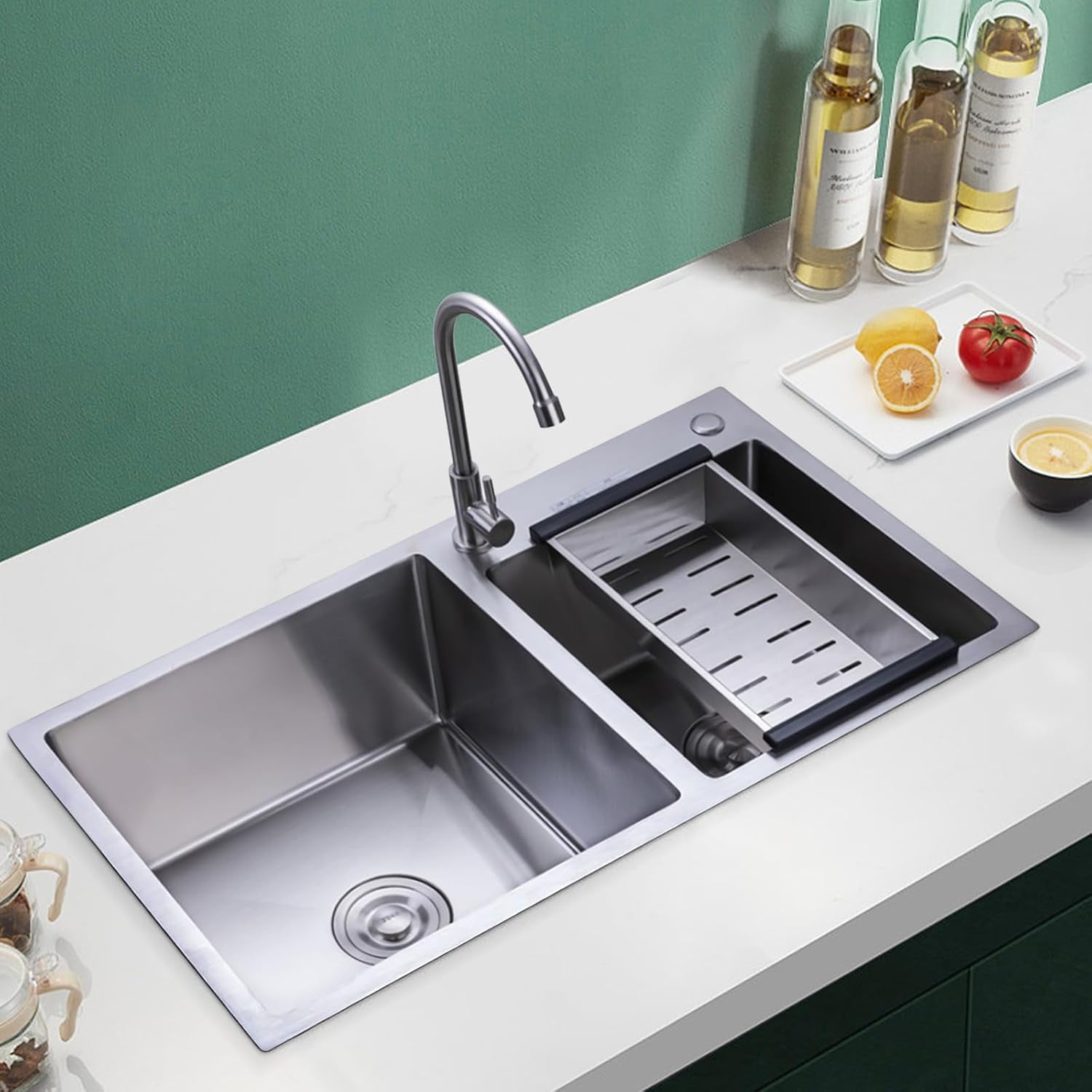 Drop-in Kitchen Sink, 30" x17'' Double Bowl Stainless Steel Built-in ...