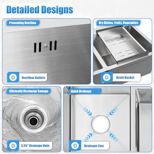 Drop-in Kitchen Sink, 30" x17'' Double Bowl Stainless Steel Built-in ...