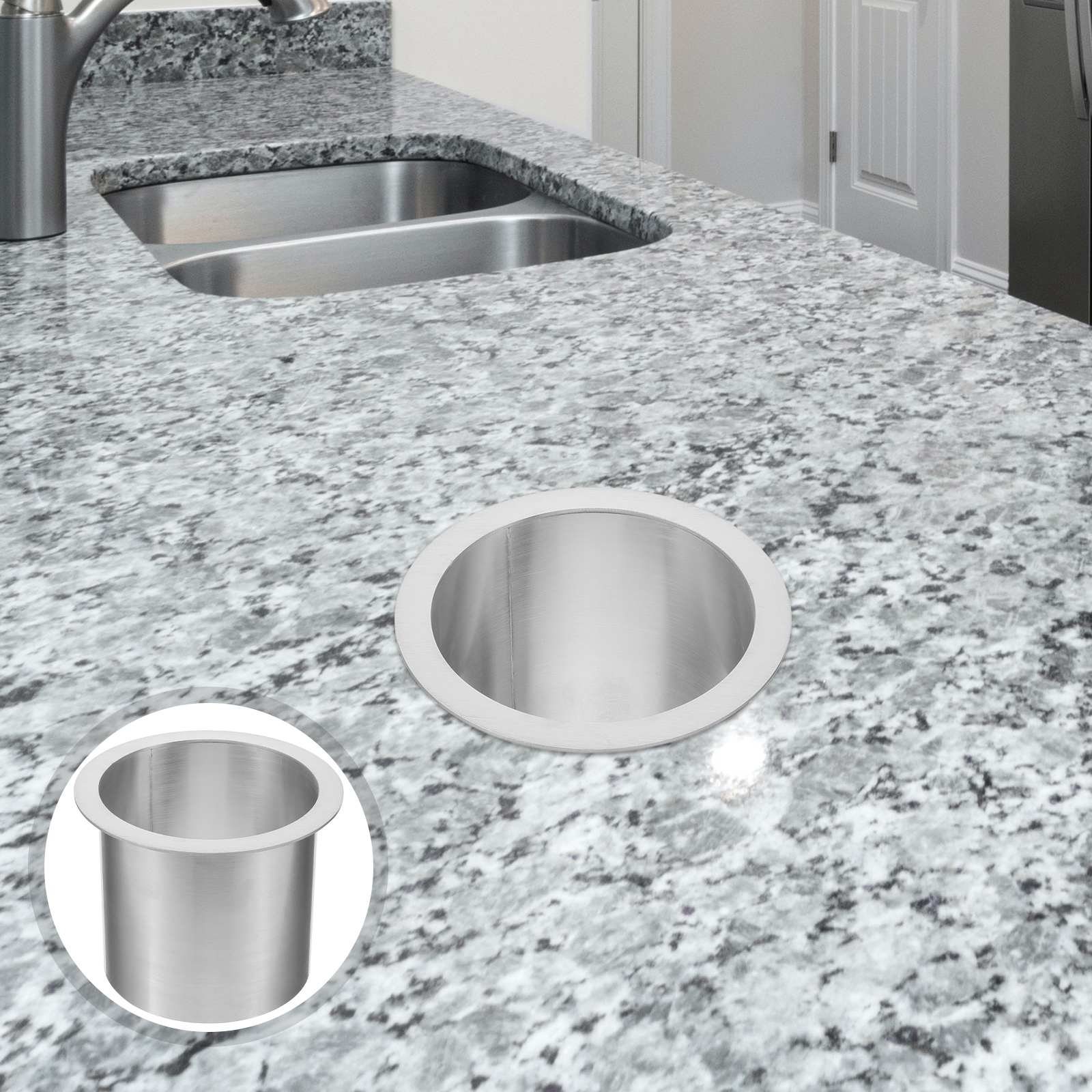 Drop-in Trash Chute Stainless Steel Round Countertop Trash and Waste ...