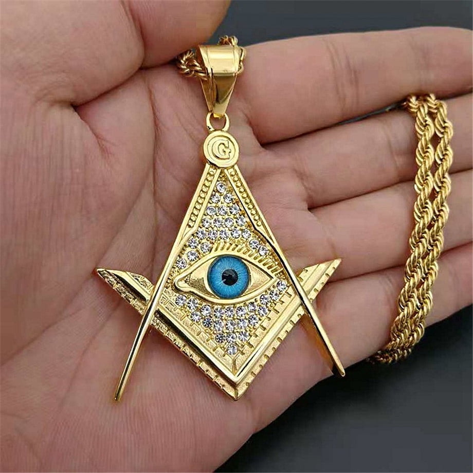 Drop shipping Hip Hop Iced Out Masonic All-seeing Eye Pendant Necklace ...