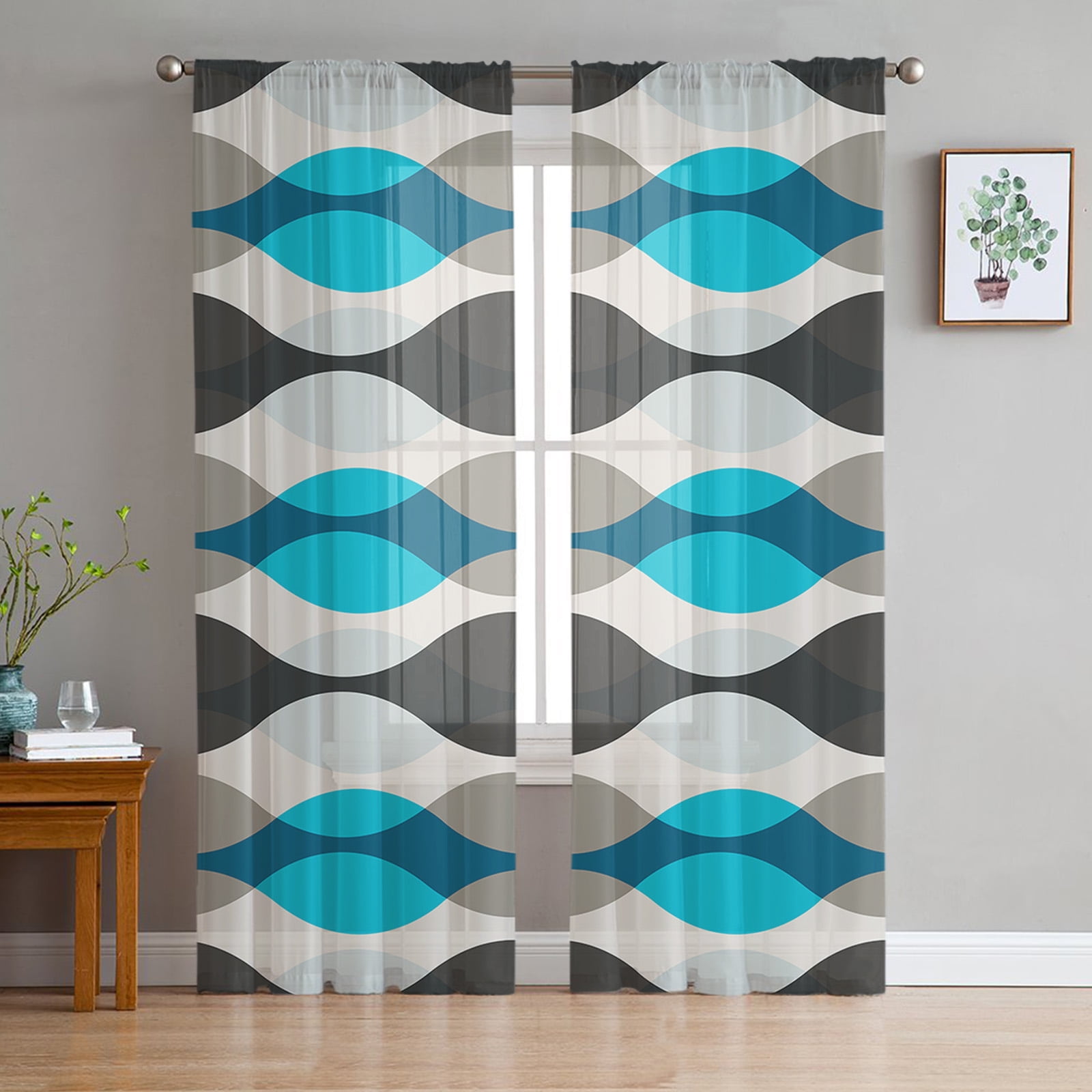 Droplet Shape Geometric Ripple Water Grey Voile Sheer Curtains Living ...