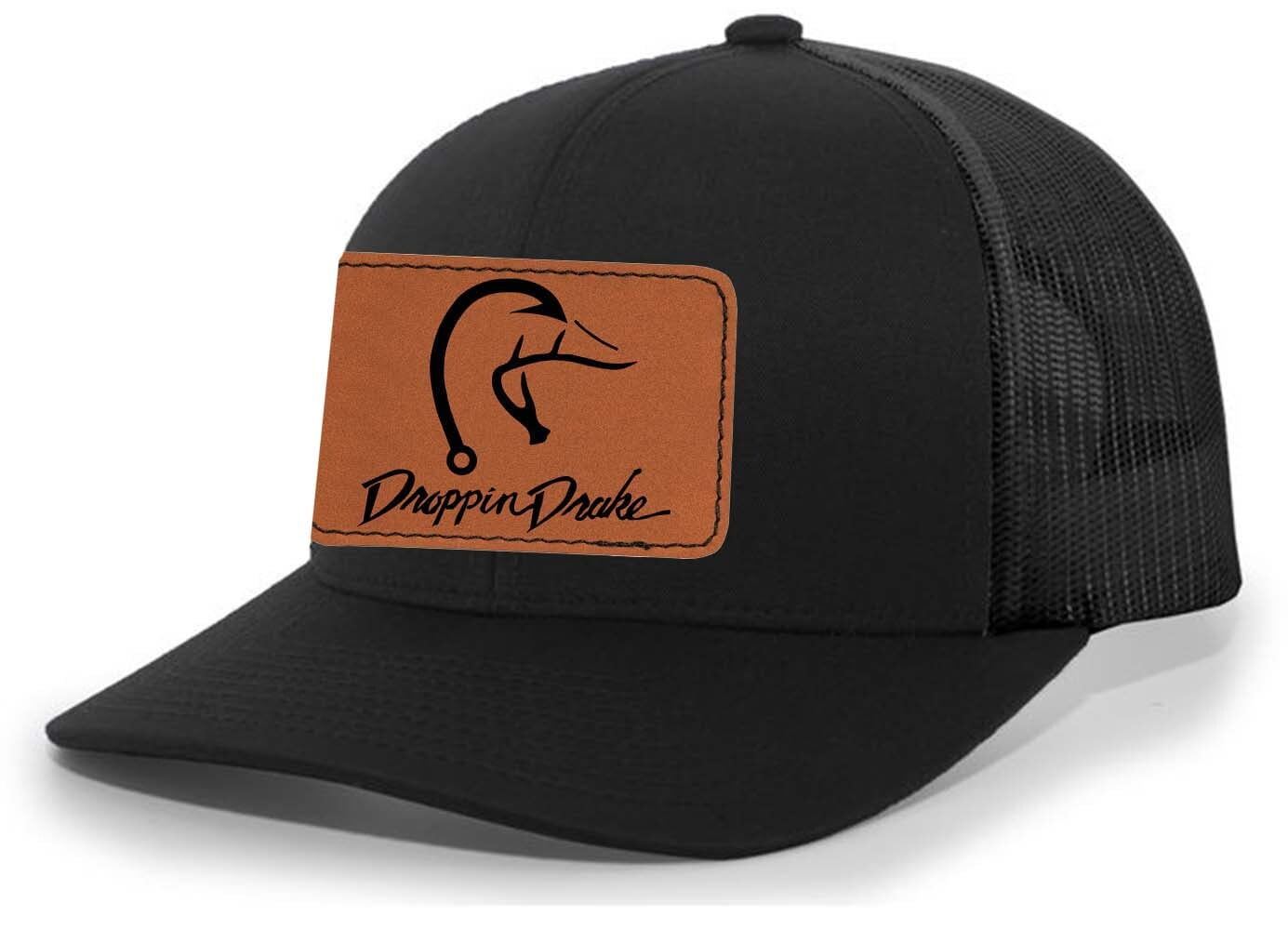 Droppin Drake Hunting Hat Duck Fishing Hook Engraved Leather Patch Mens ...