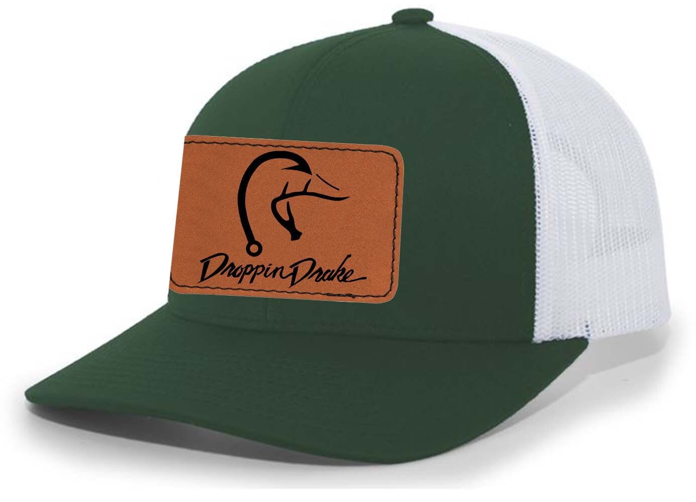 Droppin Drake Hunting Hat Duck Fishing Hook Engraved Leather Patch Mens ...