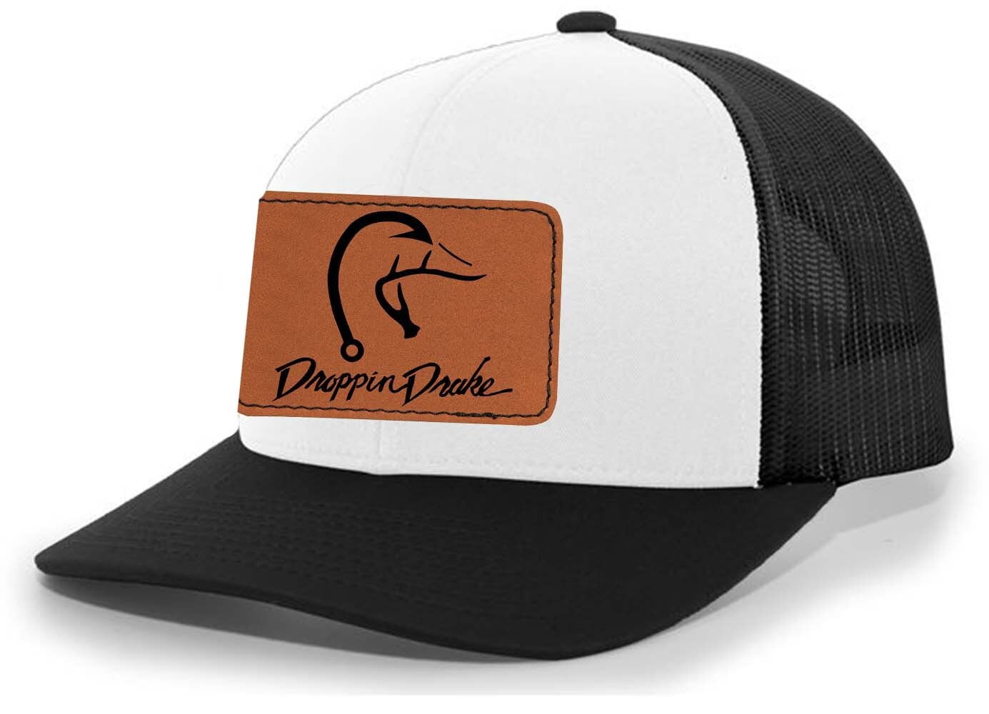 Droppin Drake Hunting Hat Duck Fishing Hook Engraved Leather Patch Mens ...