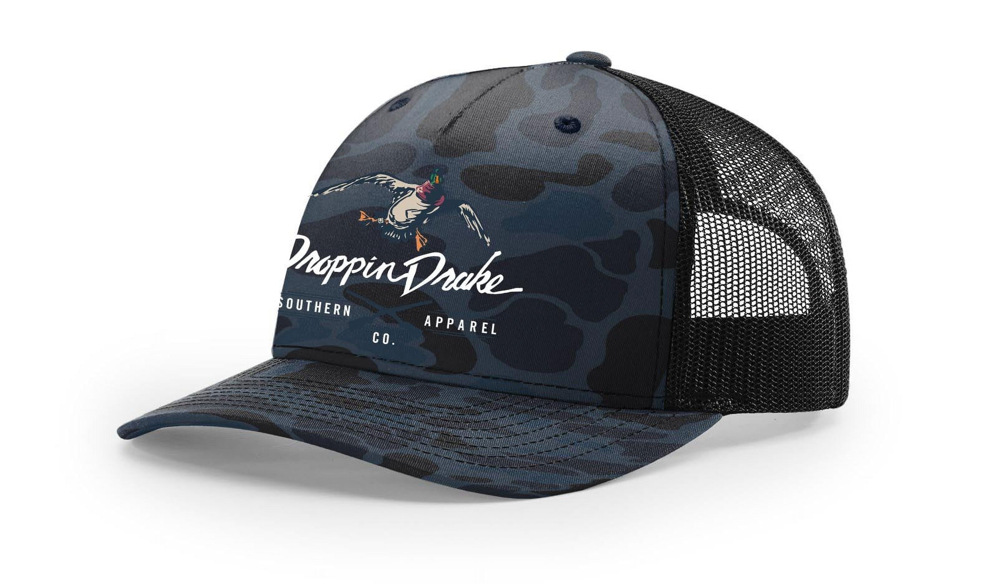 Droppin Drake Mallard Duck and Gun X Logo Mesh Back Trucker Hat-Admiral ...