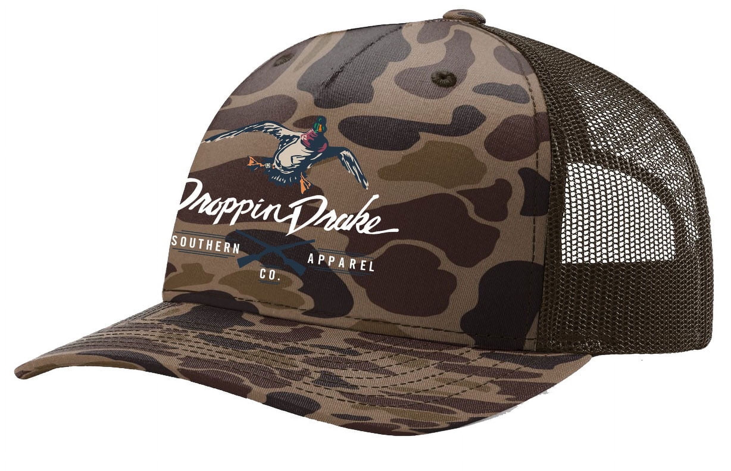 Droppin Drake Mallard Duck and Gun X Logo Mesh Back Trucker Hat-Bark ...