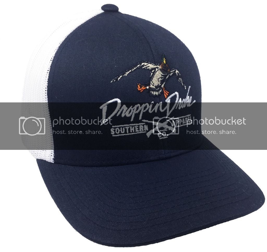 Droppin Drake Mallard Duck and Gun X Logo Mesh Back Trucker Hat-Navy ...