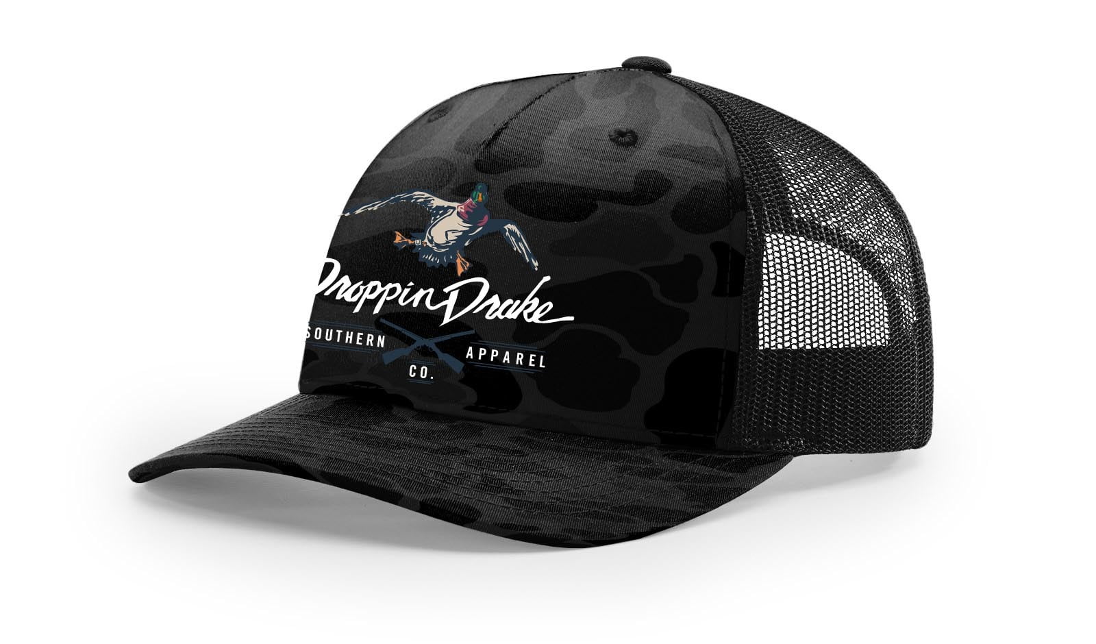 Droppin Drake Mallard Duck and Gun X Logo Mesh Back Trucker Hat-Sable ...