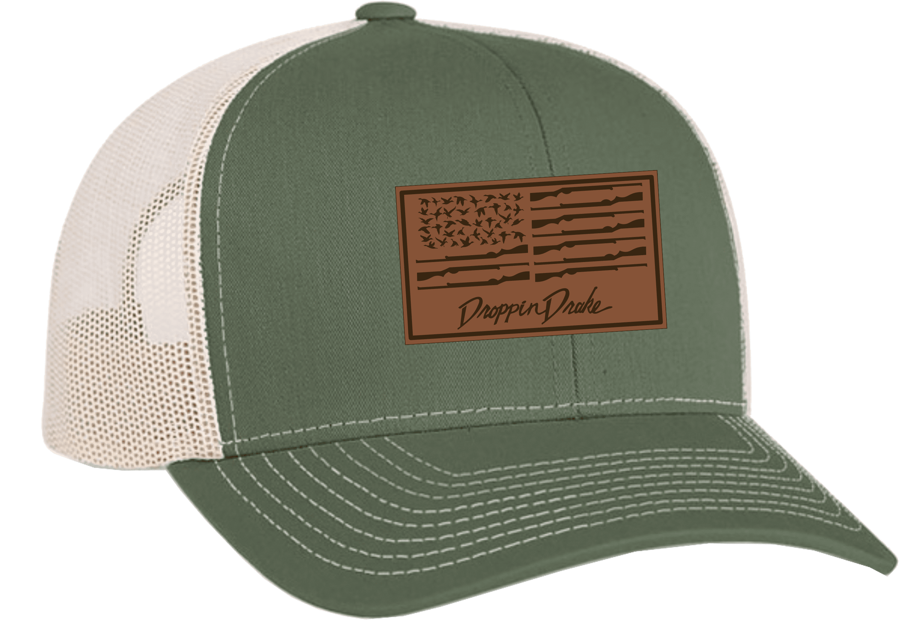 Droppin Drake Men's Duck Flag Laser Engraved Leather Patch Trucker Hat ...