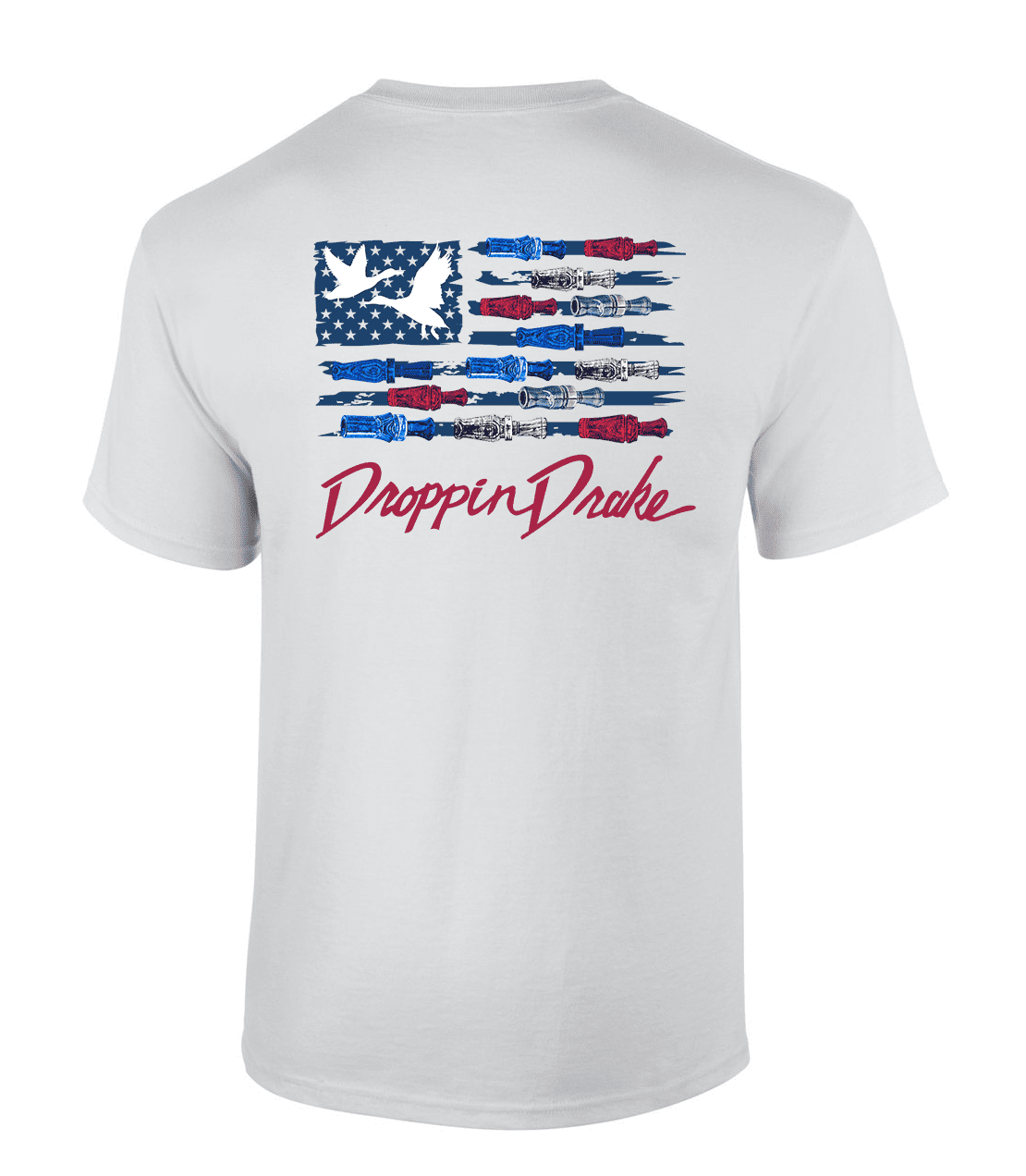 Droppin Drake Mens USA Duck Call Flag Red White & Blue Red Lettering ...