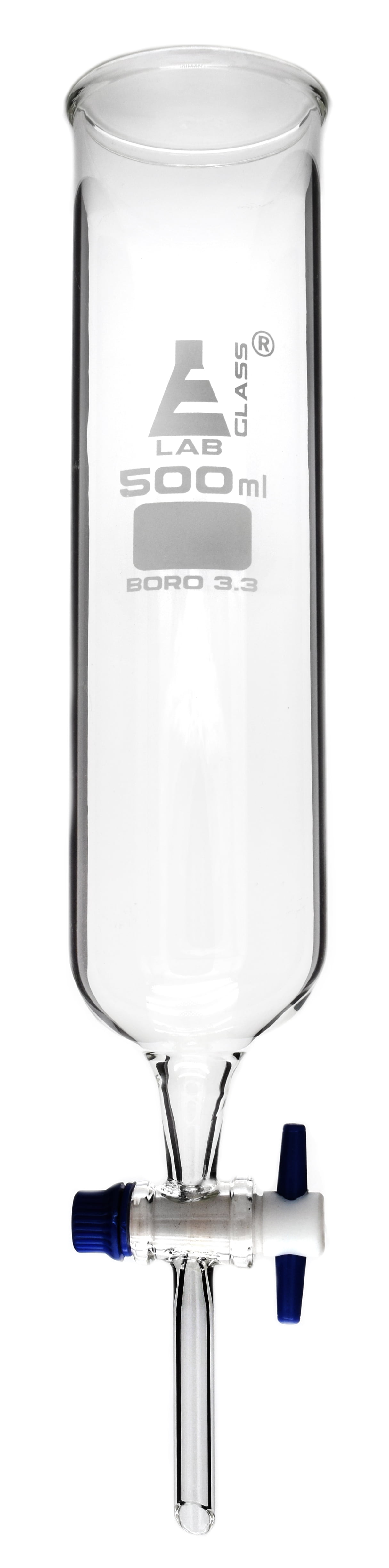 Dropping Funnel, 500ml, Cylindrical - Open top with PTFE Key Stopcock ...