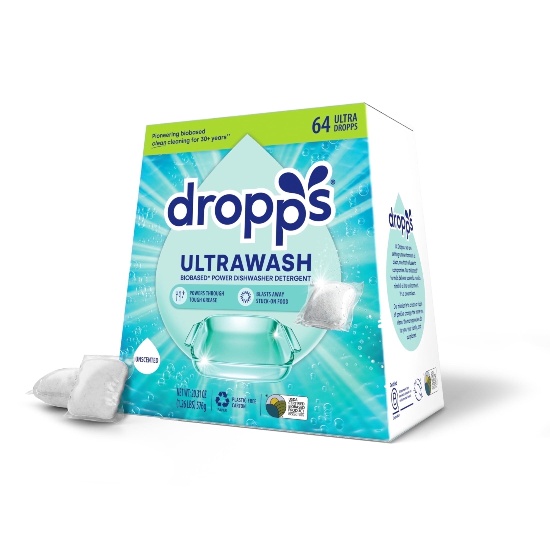 Dropps Power Dishwashing Detergent Pods, Unscented, Free from Harmful ...