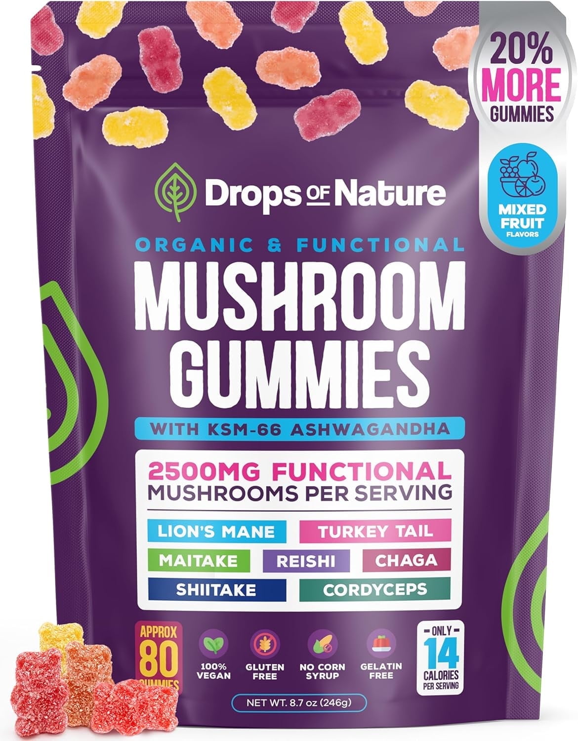 Drops of Nature Ashwagandha and Lion’s Mane Mushroom Gummies, Organic ...