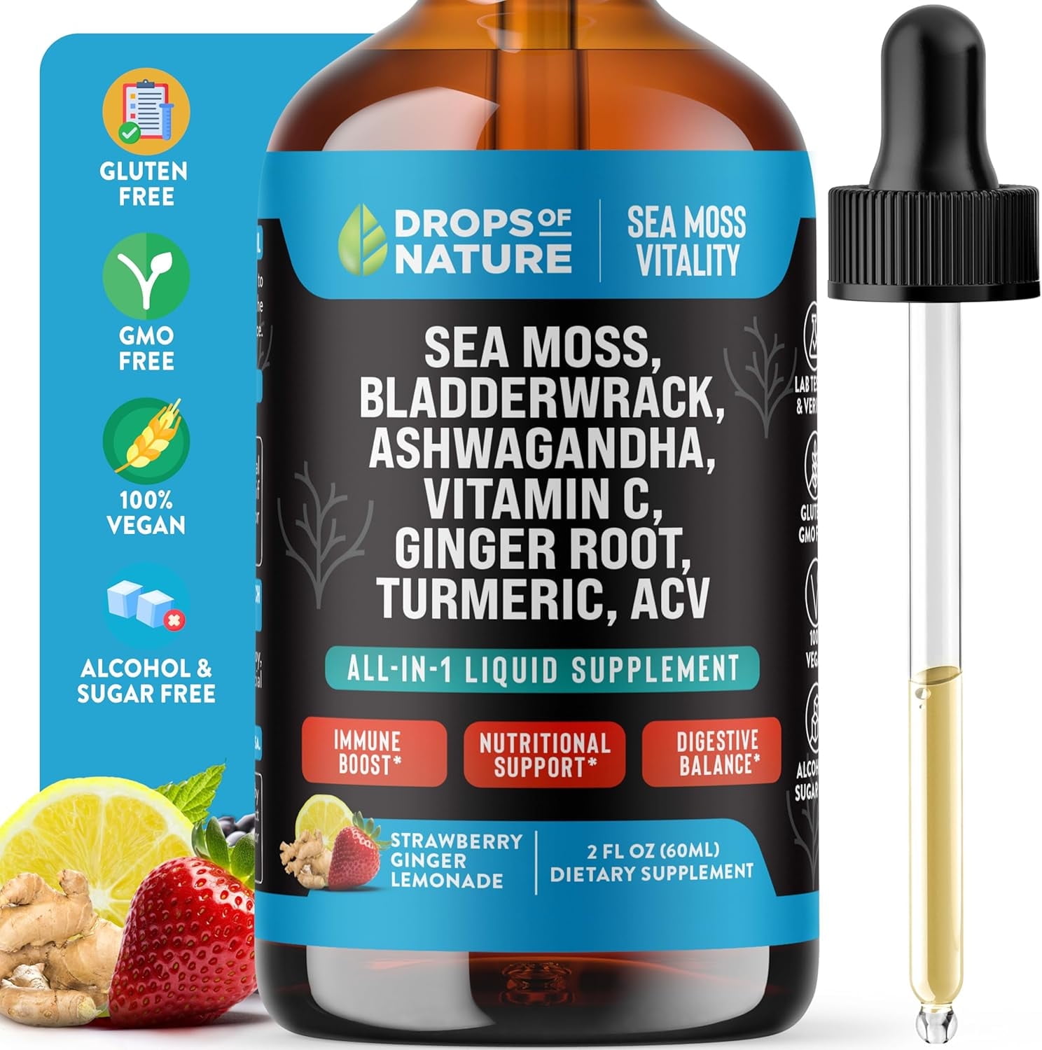 Drops of Nature Ashwagandha & Turmeric Liquid Drops with Vitamin C and ...