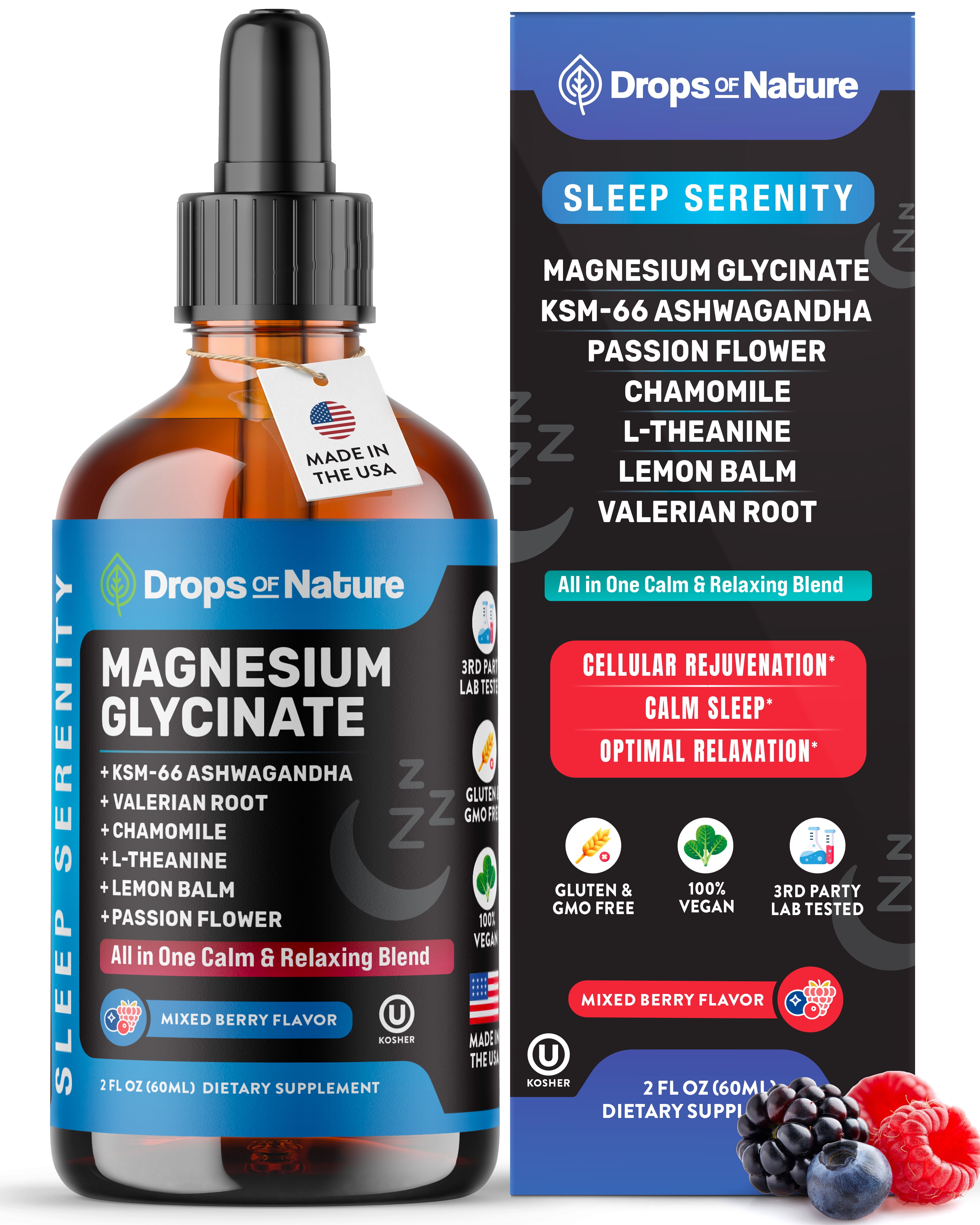 Drops of Nature Magnesium with L-Theanine Liquid Supplement, Cognitive ...