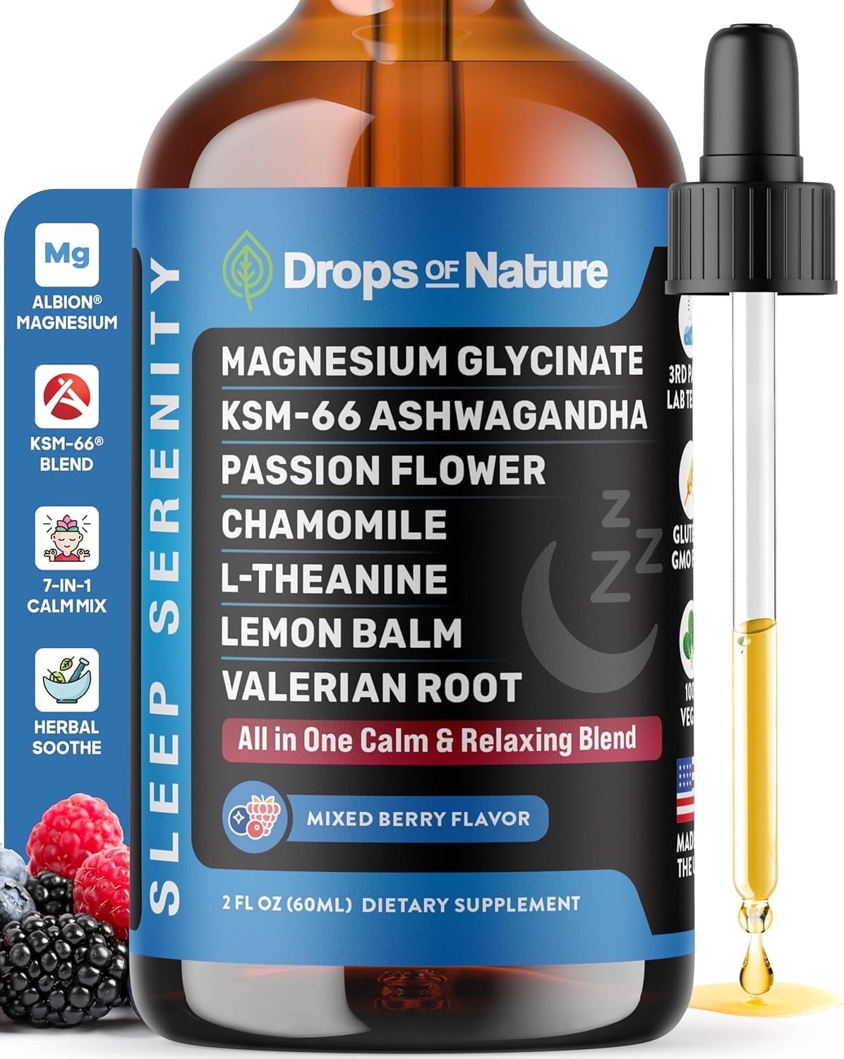 Drops of Nature Magnesium with L-Theanine Liquid Supplement, Cognitive ...