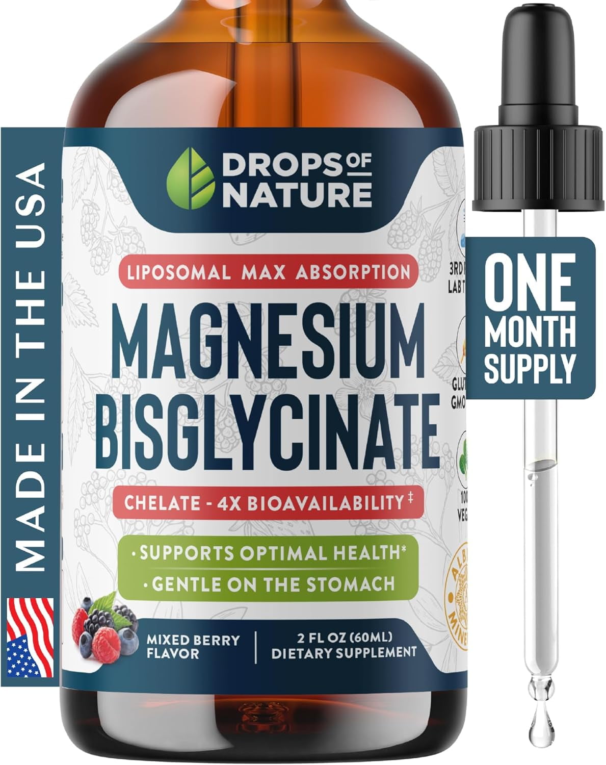 Drops of Nature Magnesium Glycinate Liquid Drops for Optimal Health, 2 ...