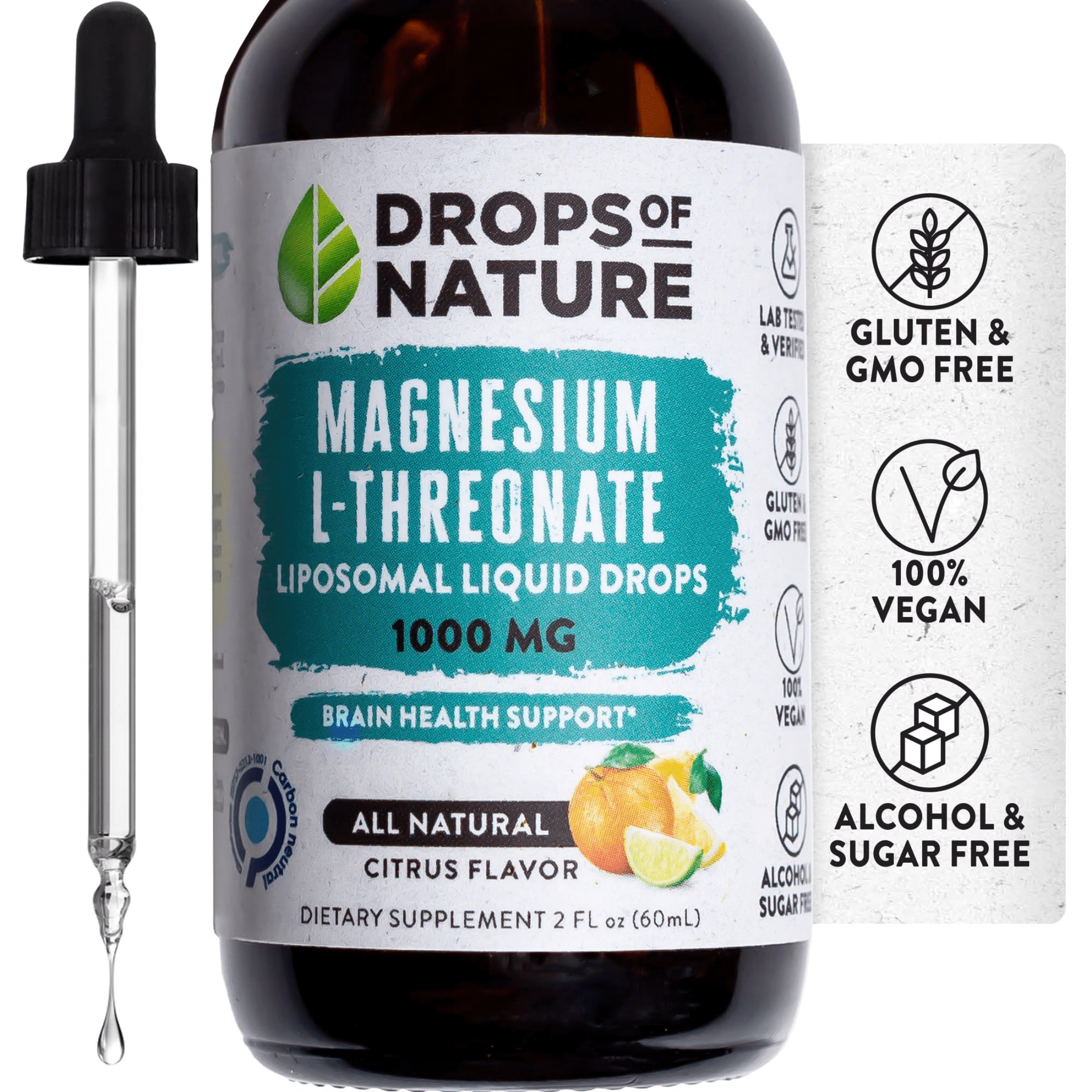 Drops of Nature Magnesium L-Threonate Liposomal Extract 1000mg 2 fl oz ...