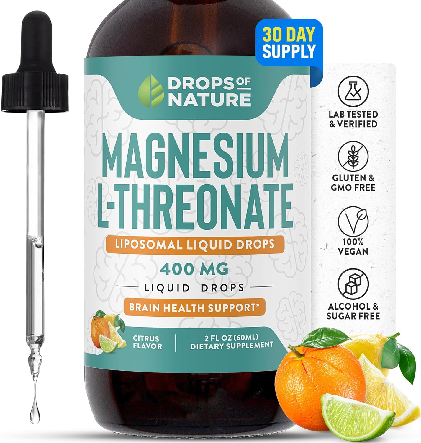 Drops of Nature, Relax Vegan Magnesium L Threonate Supplement Liposomal ...
