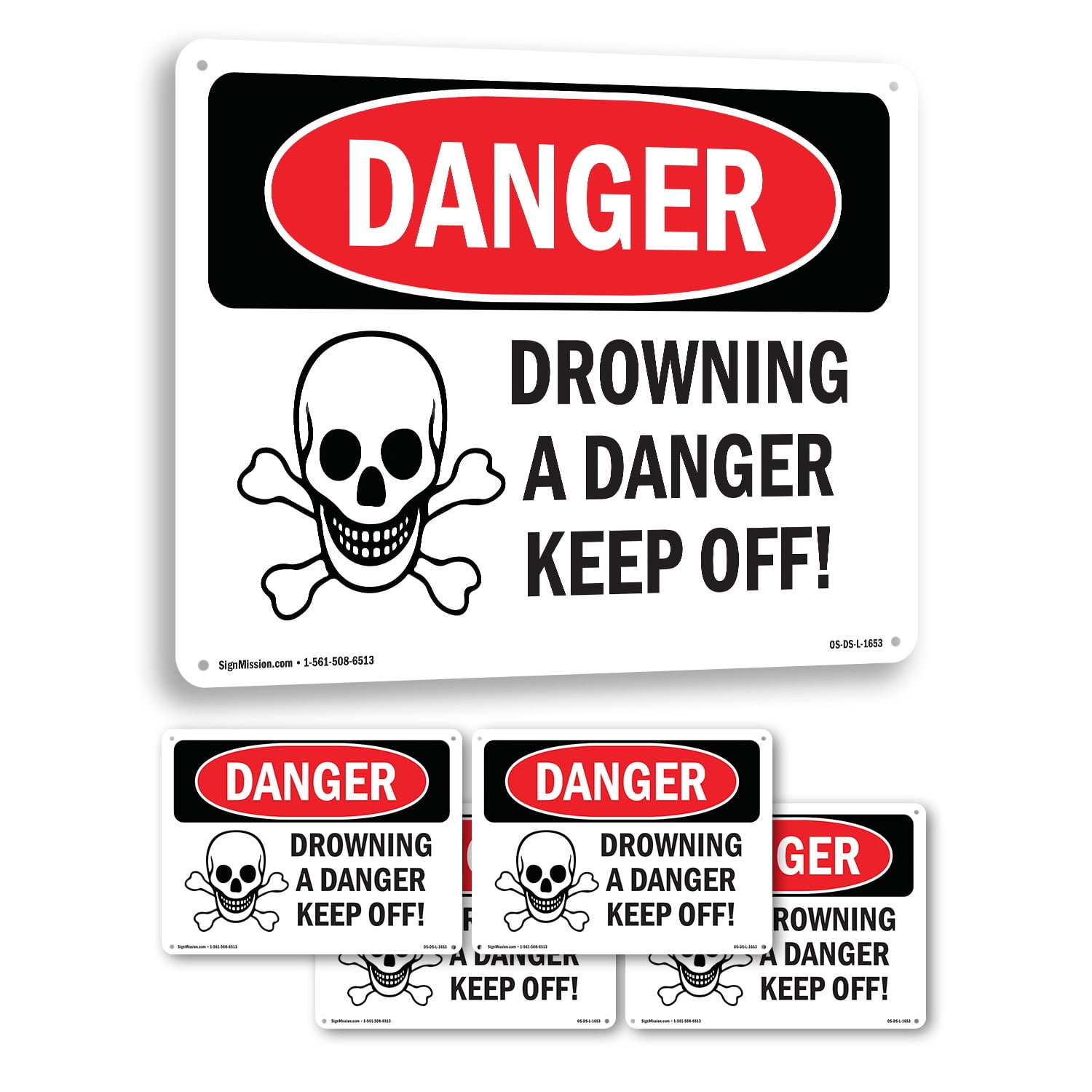Drowning Danger Keep Off OSHA Danger Rigid Plastic Sign 24 Inch x 18 ...