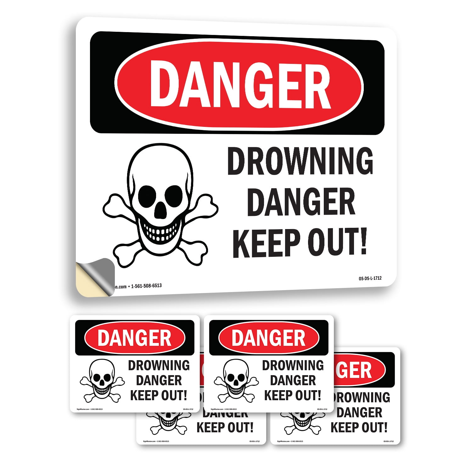 Drowning Danger Keep Out! OSHA Danger Vinyl Decal Label 10 Inch x 7 ...