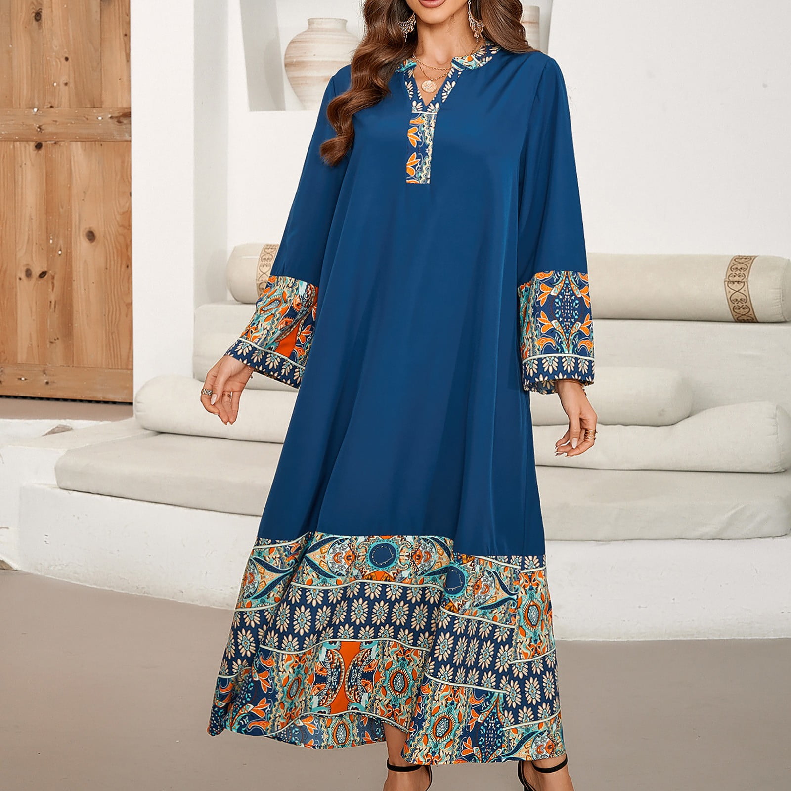 Drses House Dresses for Women With Pockets Long Sleeved V-Neck Mumu ...
