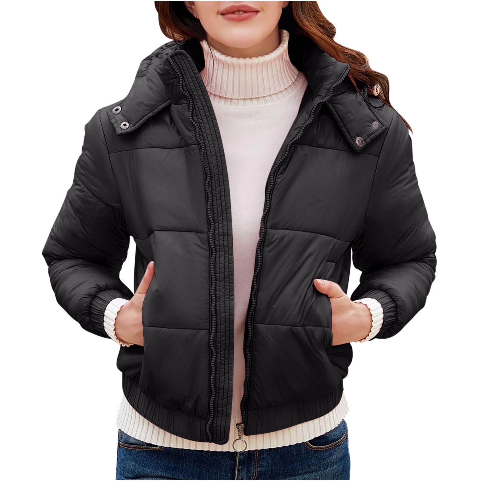 Drses Puffer Jacket Womens with Hood Shiny Bubble Zip Up Winter Padded ...