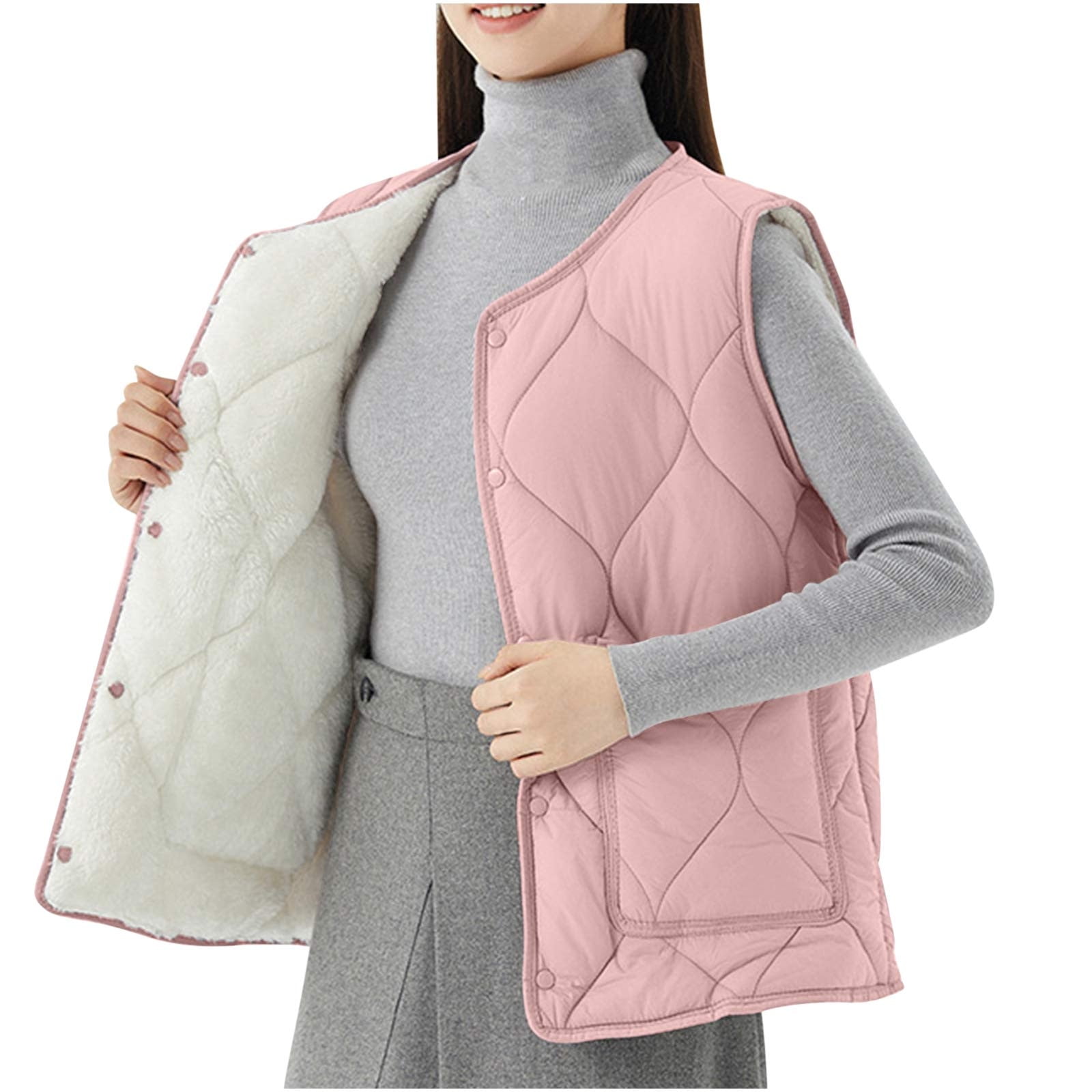 Drses Quilted Vest Women Lightweight Button down Crewneck Padded Gilet ...