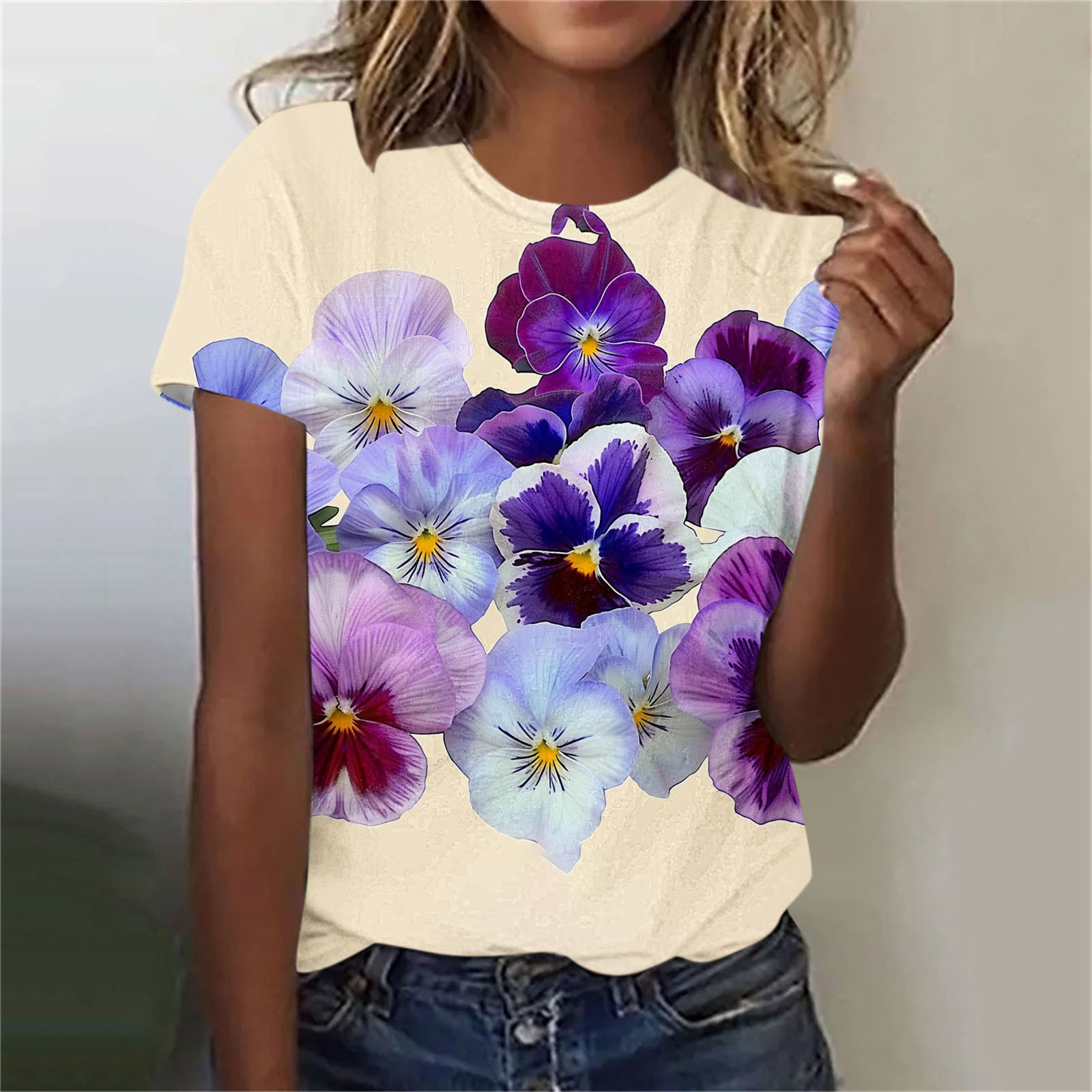 Drses Summer Tshirts for Women 2024 Women's Round Neck Floral Blouse ...