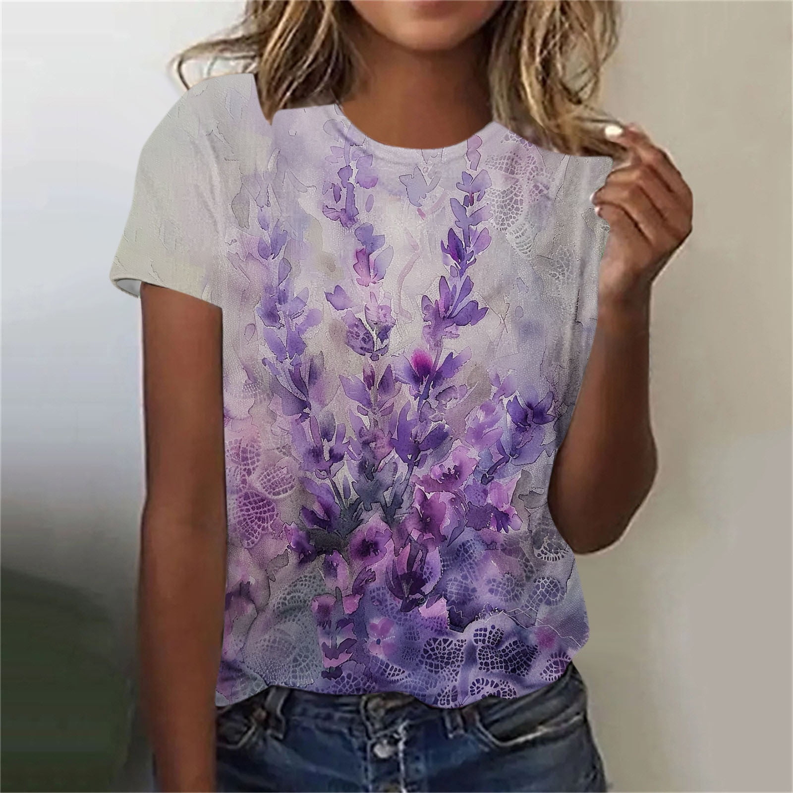Drses Summer Tshirts for Women 2024 Women's Round Neck Floral Blouse ...